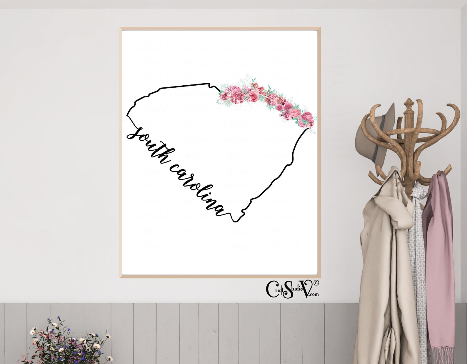 South Carolina State Sign Art, Pink South Carolina Printable Wall Art ...