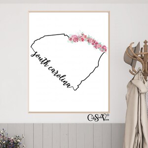 South Carolina State Sign Art, Pink South Carolina Printable Wall Art ...