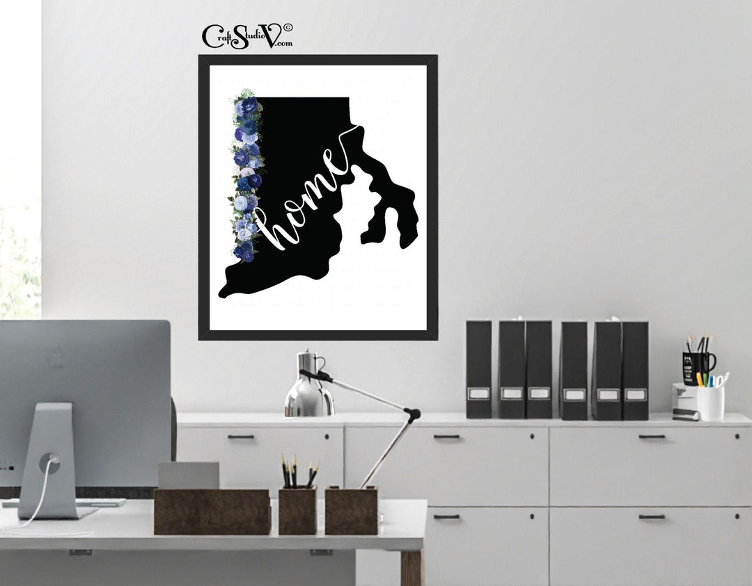 Rhode Island State Sign Art Blue Rhode Island Printable Wall - Etsy