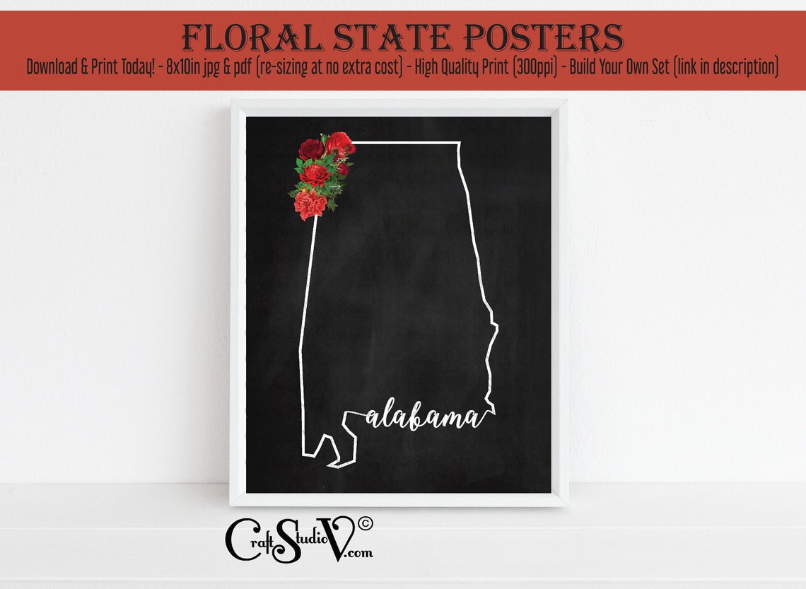 State of Alabama Poster Prints Alabama State Printable Wall - Etsy