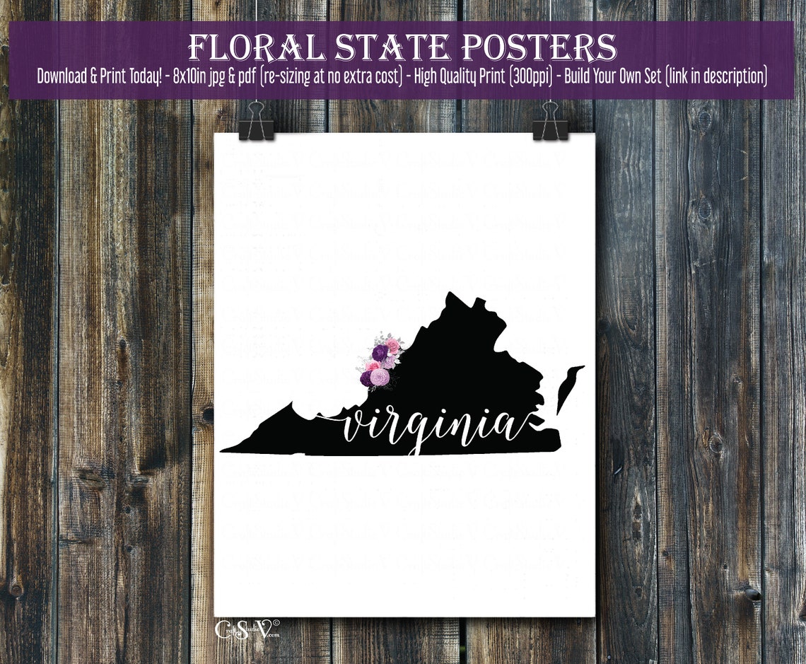 Virginia State Sign Art Virginia Printable Wall Art Signs - Etsy