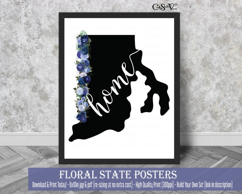Rhode Island State Sign Art Blue Rhode Island Printable Wall | Etsy