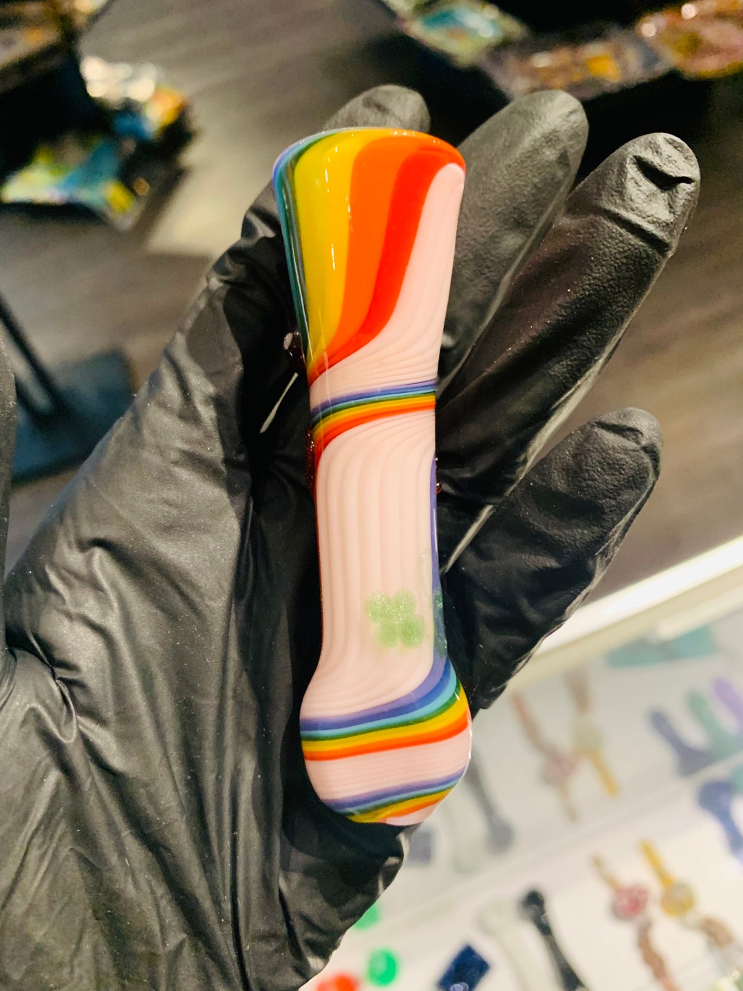 4” Swirly Pink Rainbow Inspired Glass Chillum | Custom One of a Kind ...