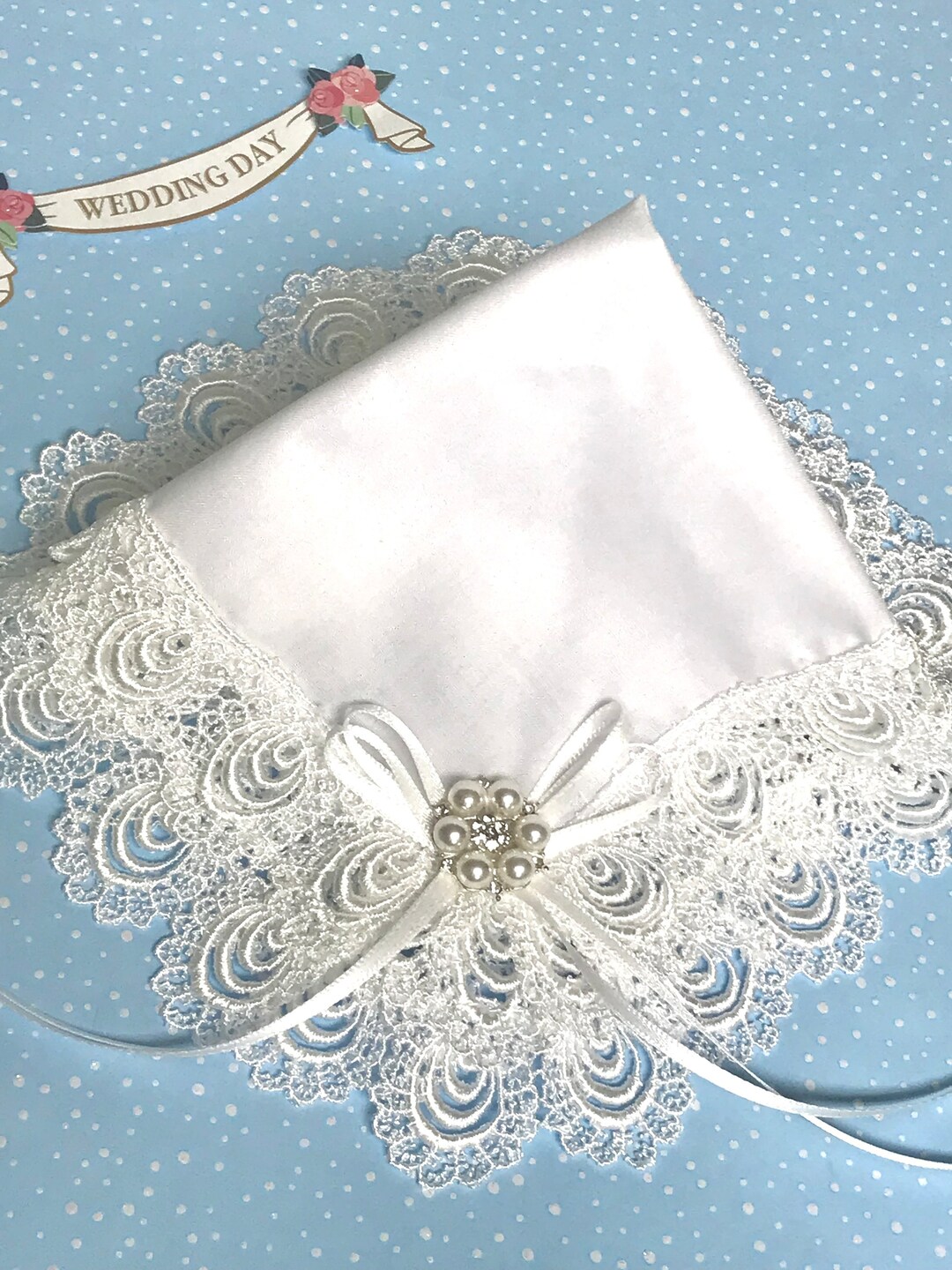 White Bridal Hankie With Venice Lace Edge. Wedding Hankies. White ...