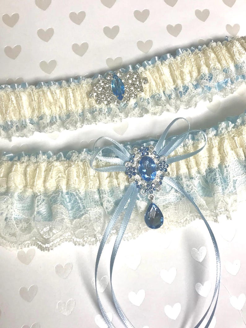 Light Blue Lace Wedding Garter Set, Satin Bridal Garters - Etsy