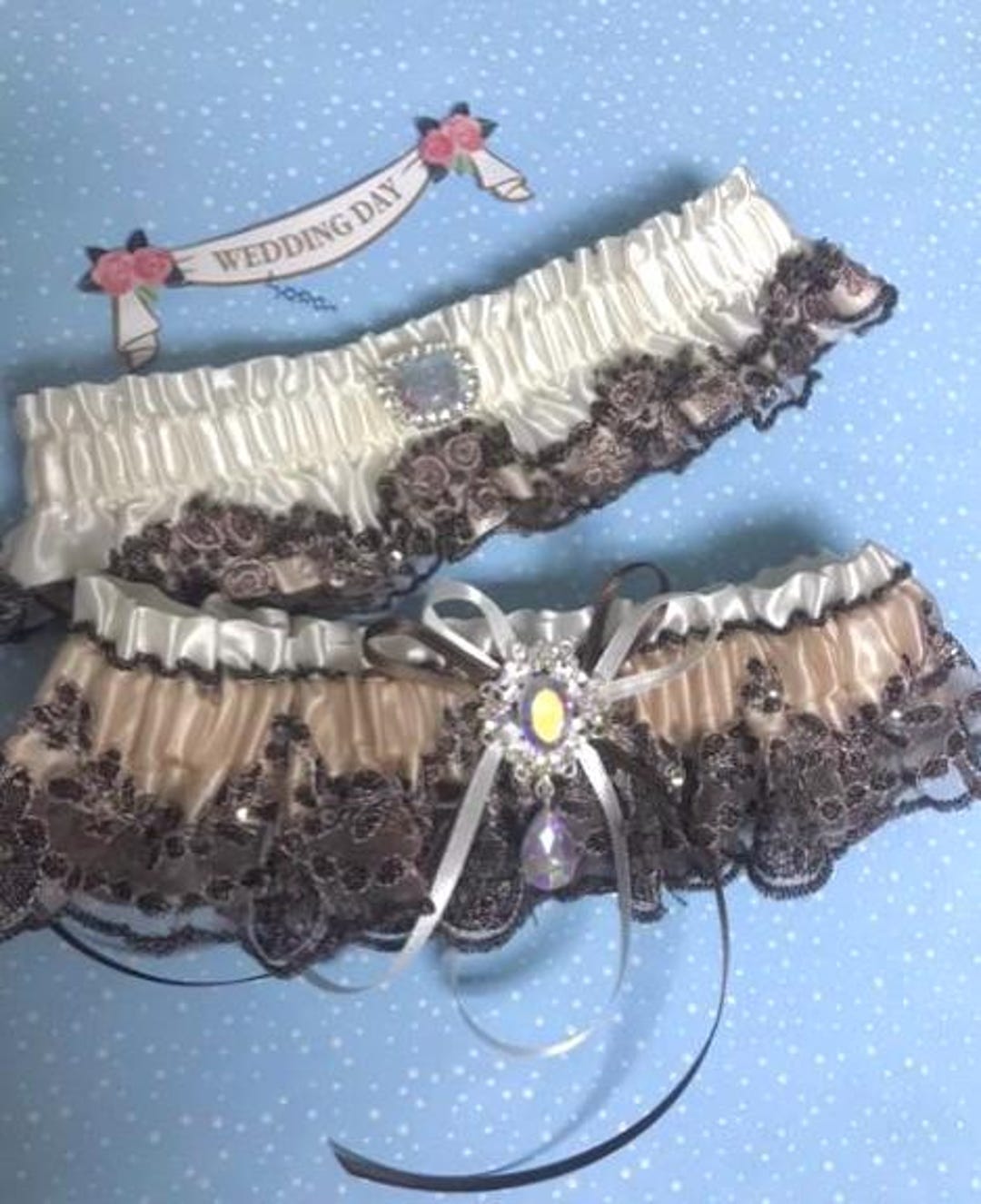 Brown and Ivory or White Beaded Wedding Garter Set. Chocolate Bridal ...