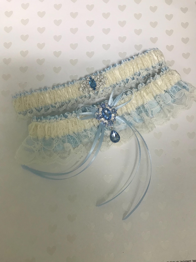 Light Blue Lace Wedding Garter Set, Satin Bridal Garters - Etsy