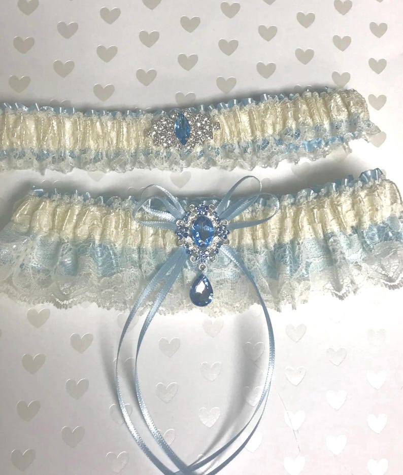 Light Blue Lace Wedding Garter Set, Satin Bridal Garters - Etsy