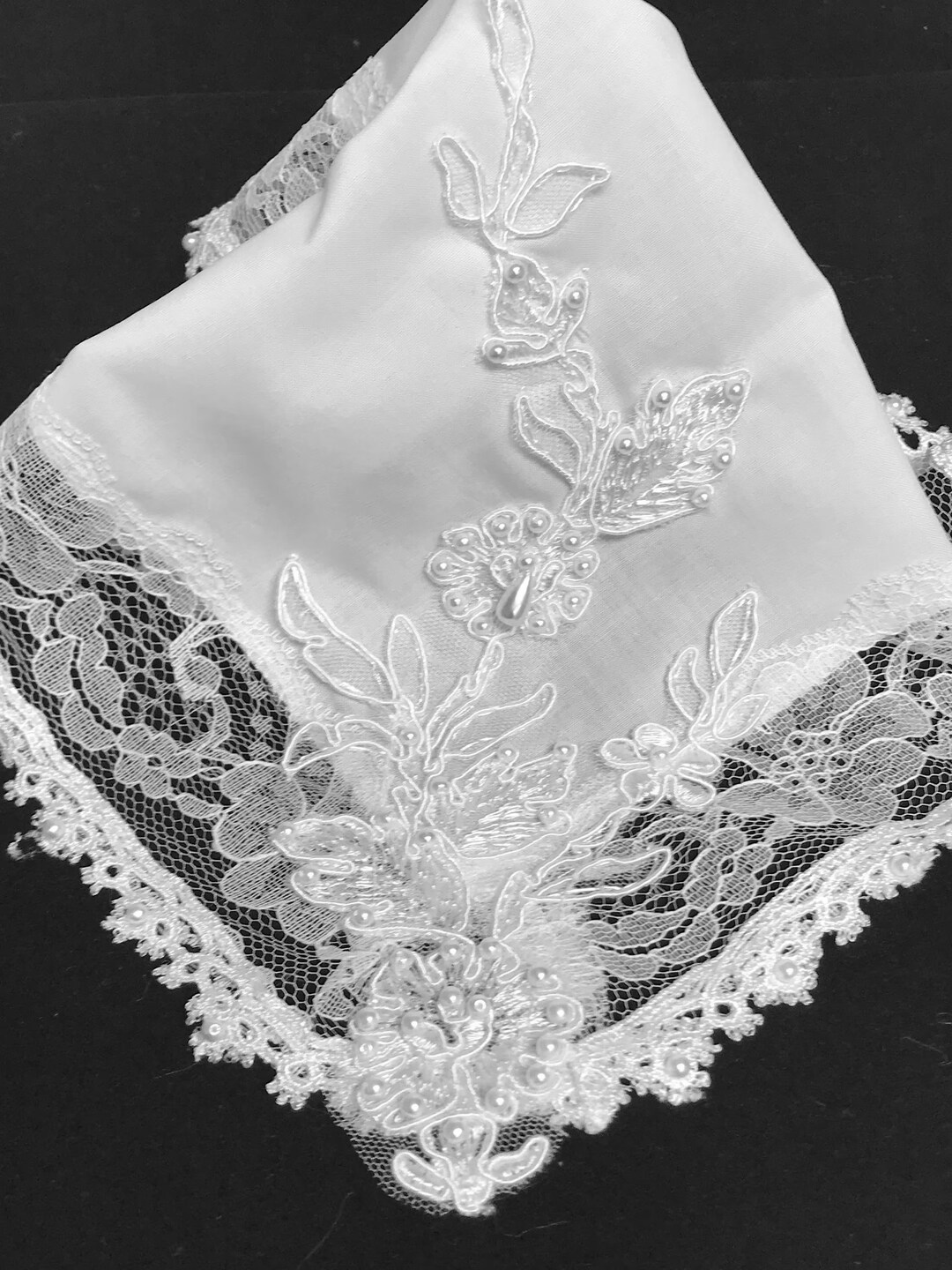 Elegant Hankie With Hand Sewn Pearls. White Wedding Hankie. Hankie for ...