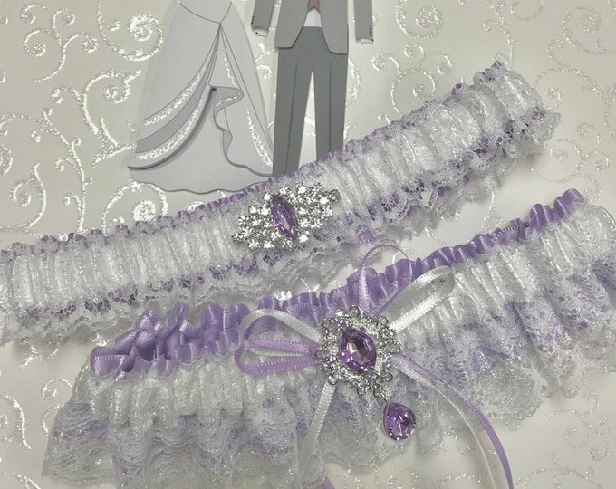 Lilac Lace Garter Set With Pearl Heart, Lilac Garter Set, Lilac Wedding ...