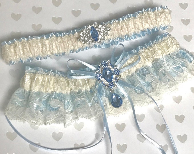 Steel Blue No Slip Garter Set // Dusty Blue Lace Garters // Something ...