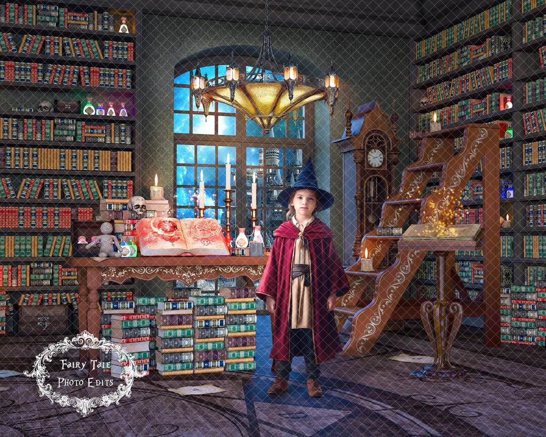 Wizard Library Digital Backdrop, Wizard Backdrop, Halloween Backdrop ...