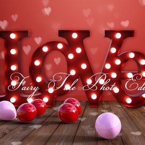 Valentine Love Digital Backdrop, Two Versions with and Without Balloons ...