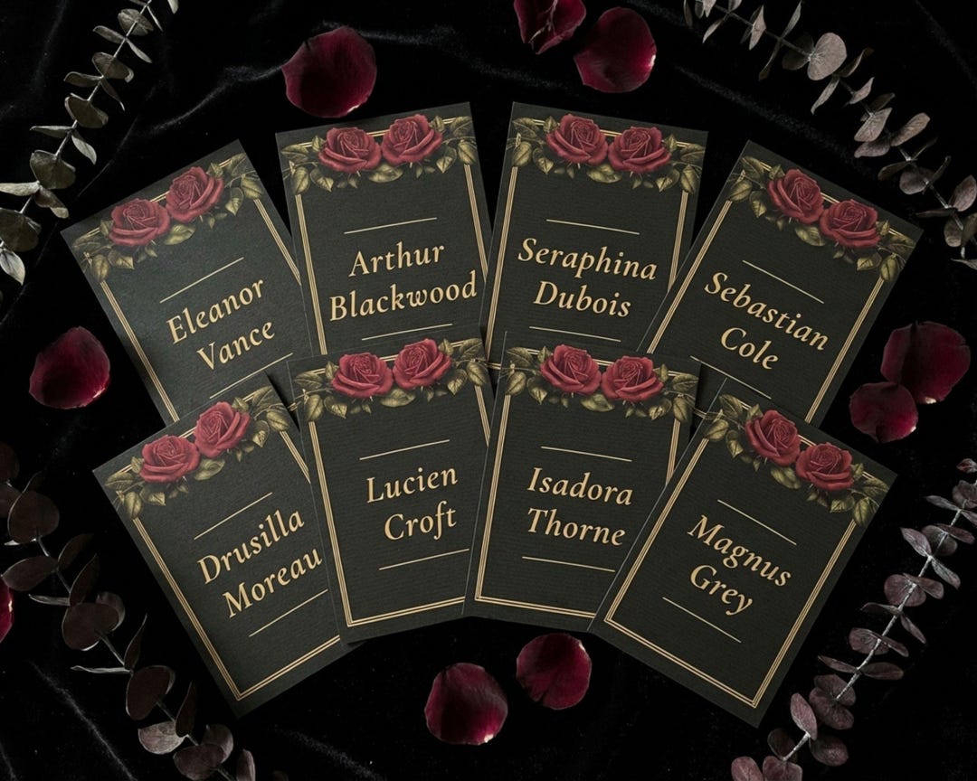 Gothic Wedding Place Cards | Moody Floral Tent & Portrait | Editable ...