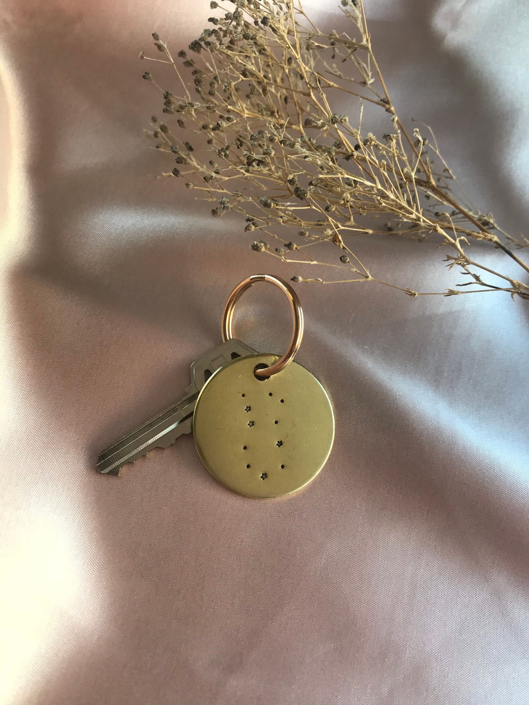 Zodiac constellation keychain gold keychain key fob stamped | Etsy