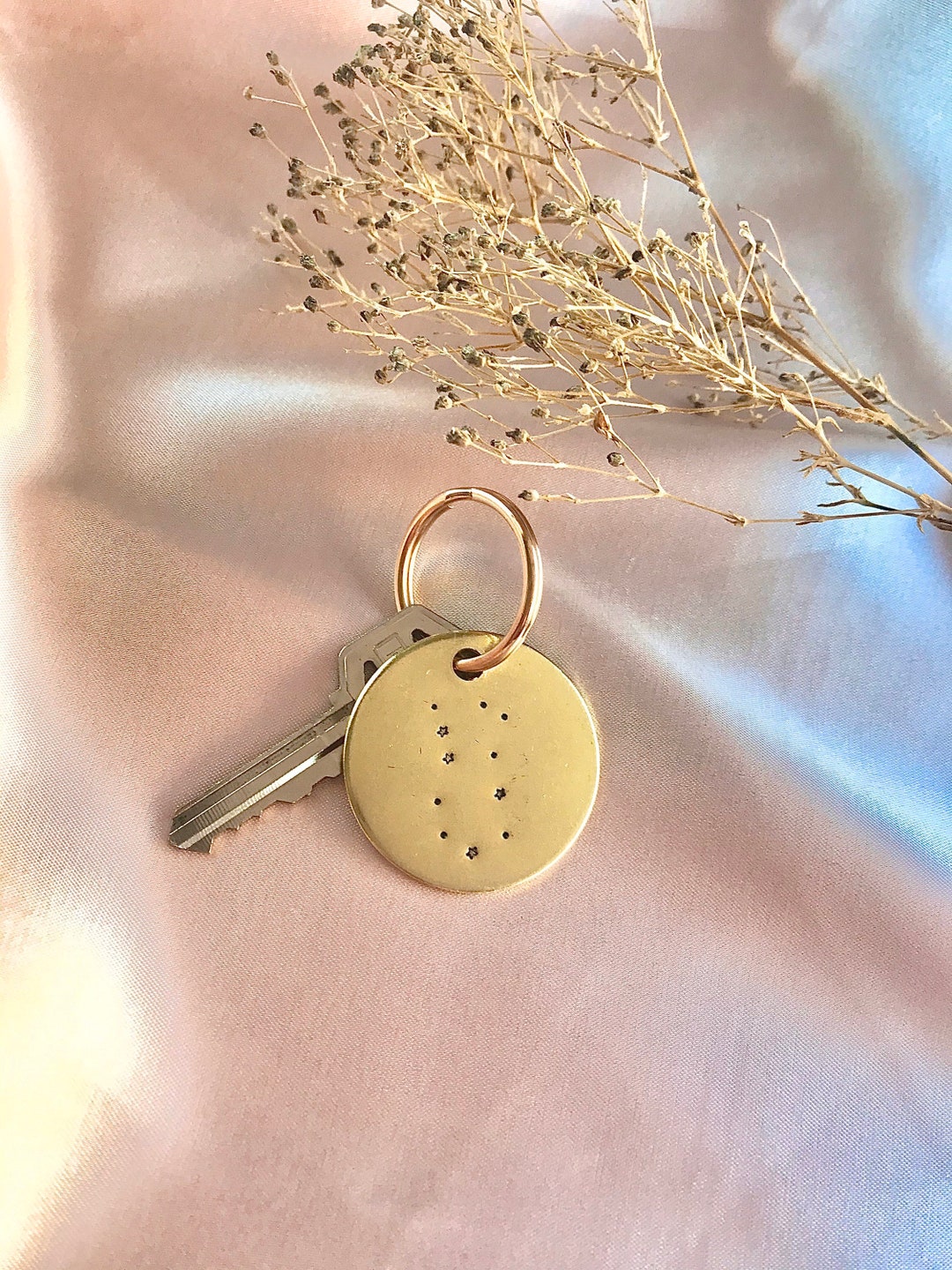 Zodiac Constellation Keychain, Gold Keychain Key Fob, Stamped Keychain ...