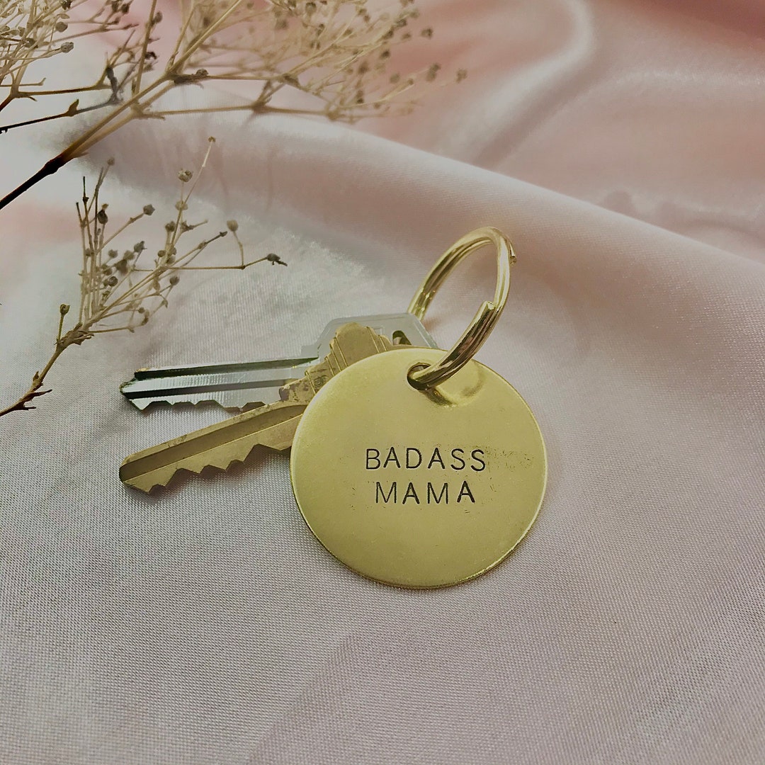 Badass Mama Keychain, Handstamped Keychain, Personalized Gold Keychain ...