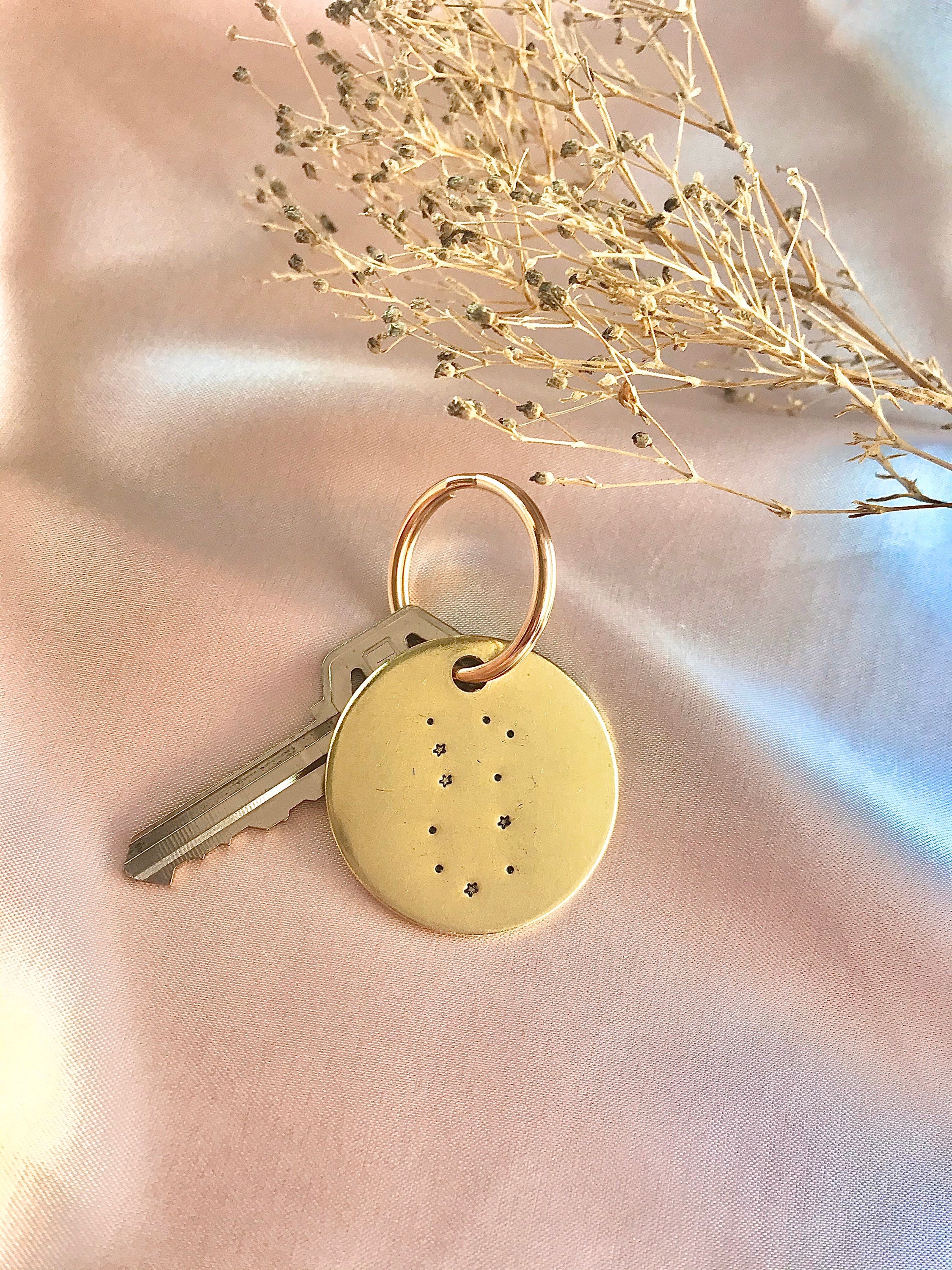 Zodiac constellation keychain gold keychain key fob stamped | Etsy