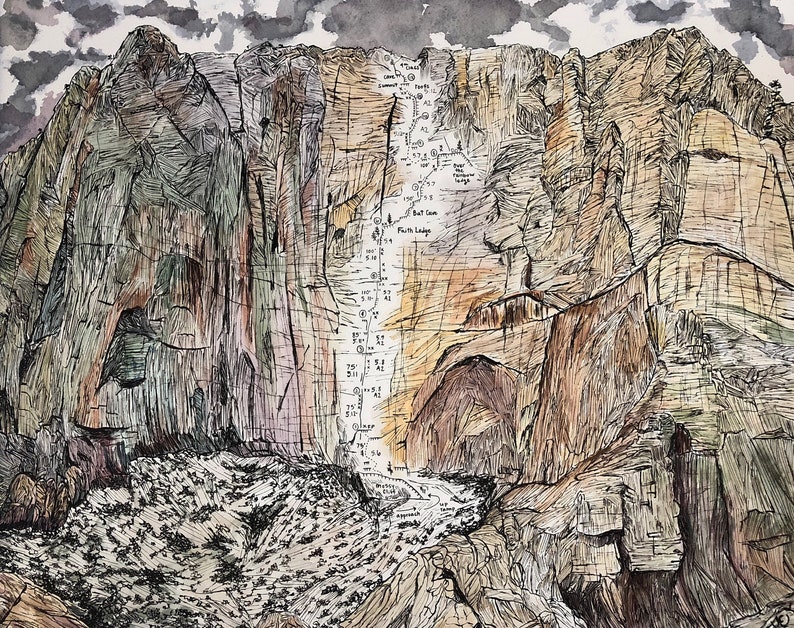 Rainbow Wall the Original Route Topo Giclée Fine Art Paper Print by ...