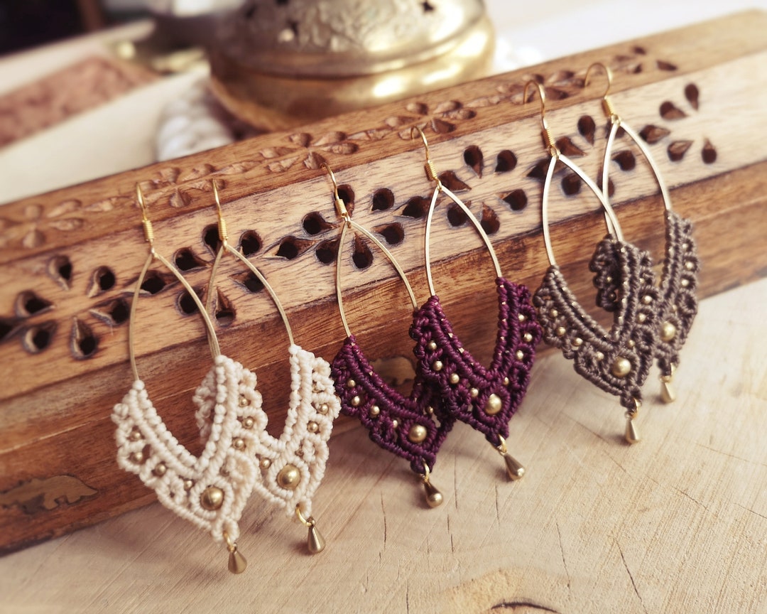 Boho Wedding Earrings 'RATI' Beige Ivory Cream Ecru - Etsy