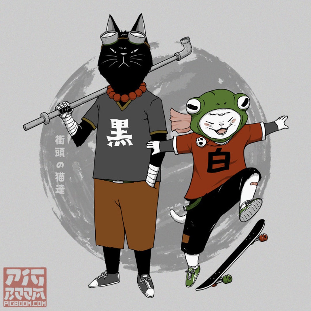 Street Neko - Kuro Shiro Cats | Japanese Neko Anime Art | Skateboarding ...