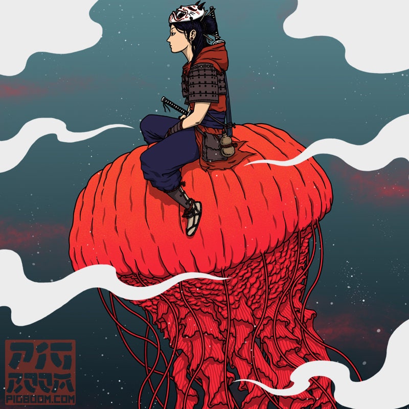 The Wanderer Ronin Samurai Japanese Art Jellyfish Spirit | Etsy