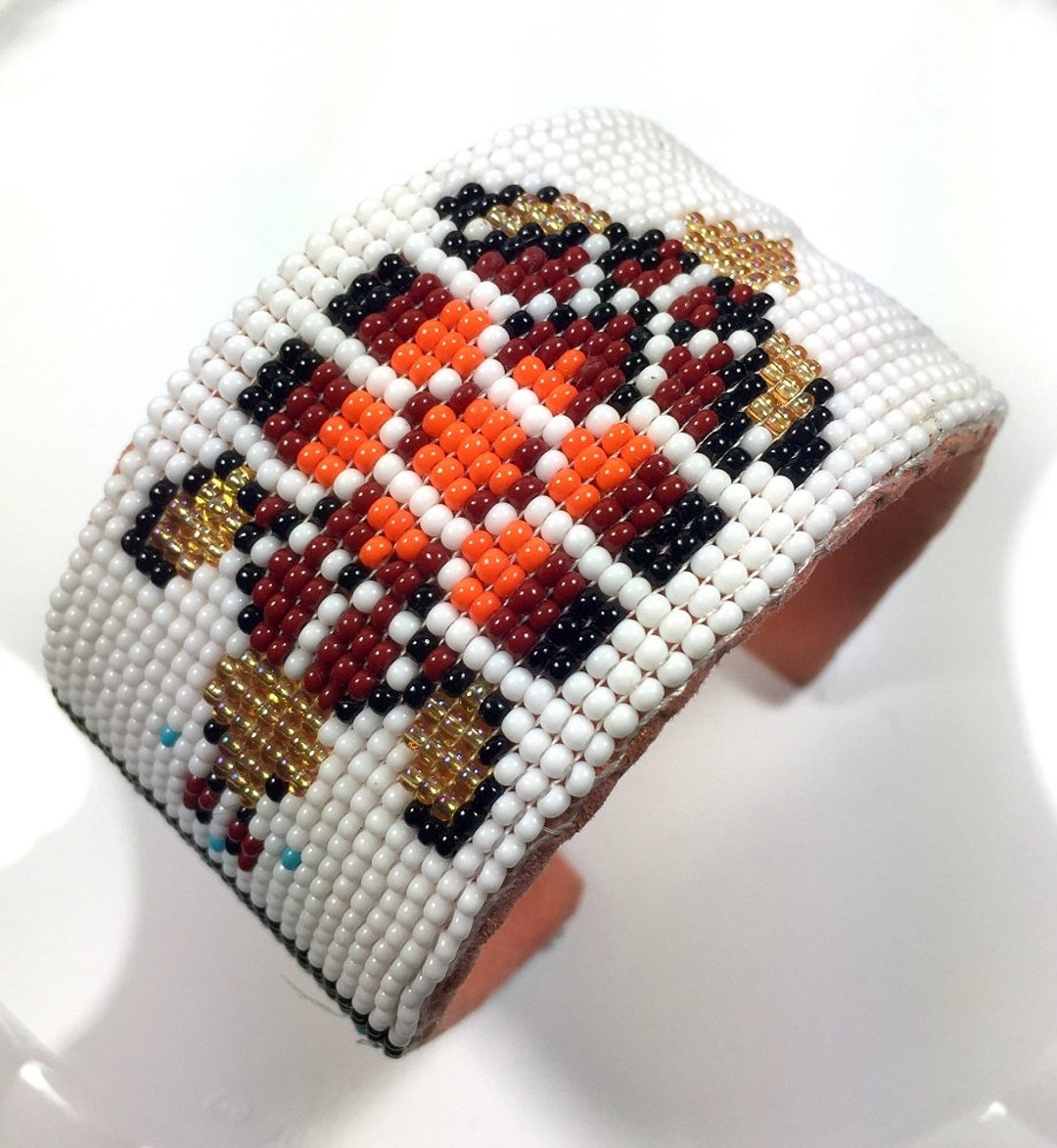 Beaded Orange Turtle Wide Cuff Bracelet, Native Crafts Seed Bead ...