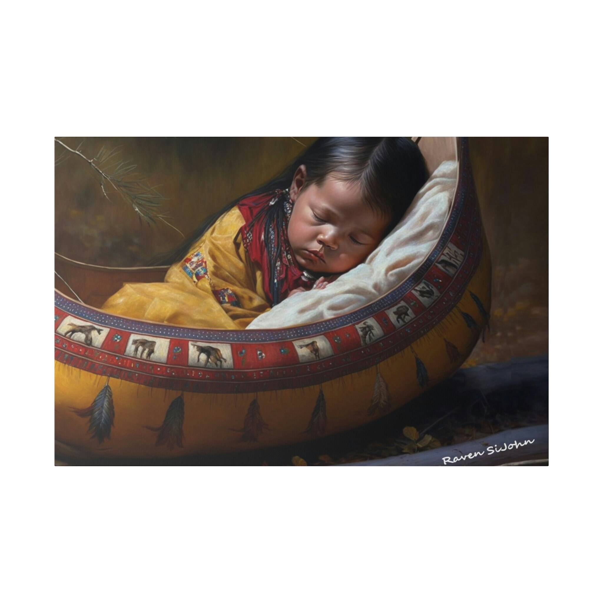 Native Baby in Canoe Stretched Matte Canvas Ready to Hang 5 - Etsy