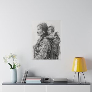 Pencil Drawing Canvas Art, Native American Grandmother and Baby ...