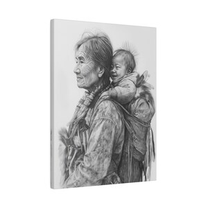 Pencil Drawing Canvas Art, Native American Grandmother and Baby ...
