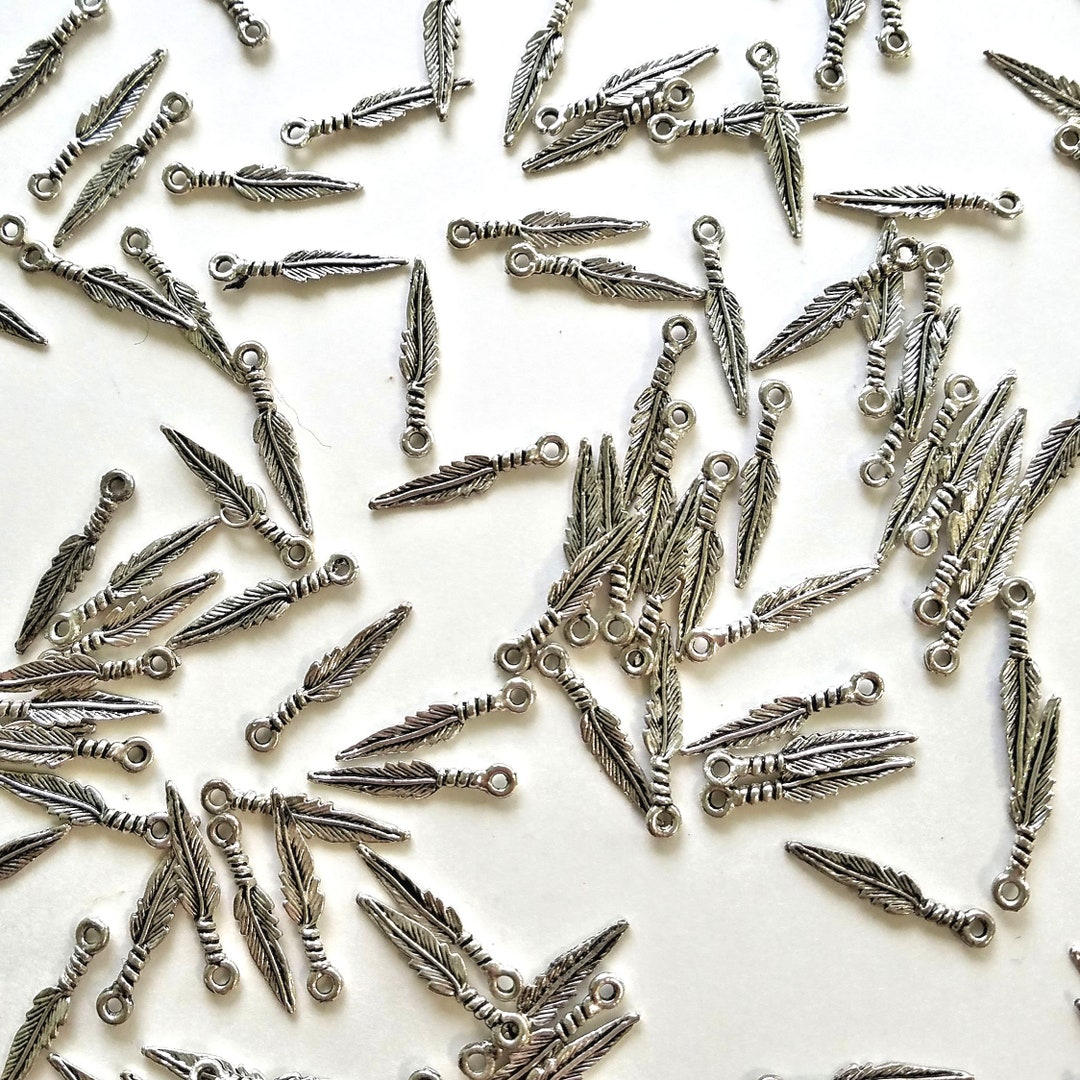 10 Silver Plated Pewter Feather Charms Small Lead Free Pewter - Etsy