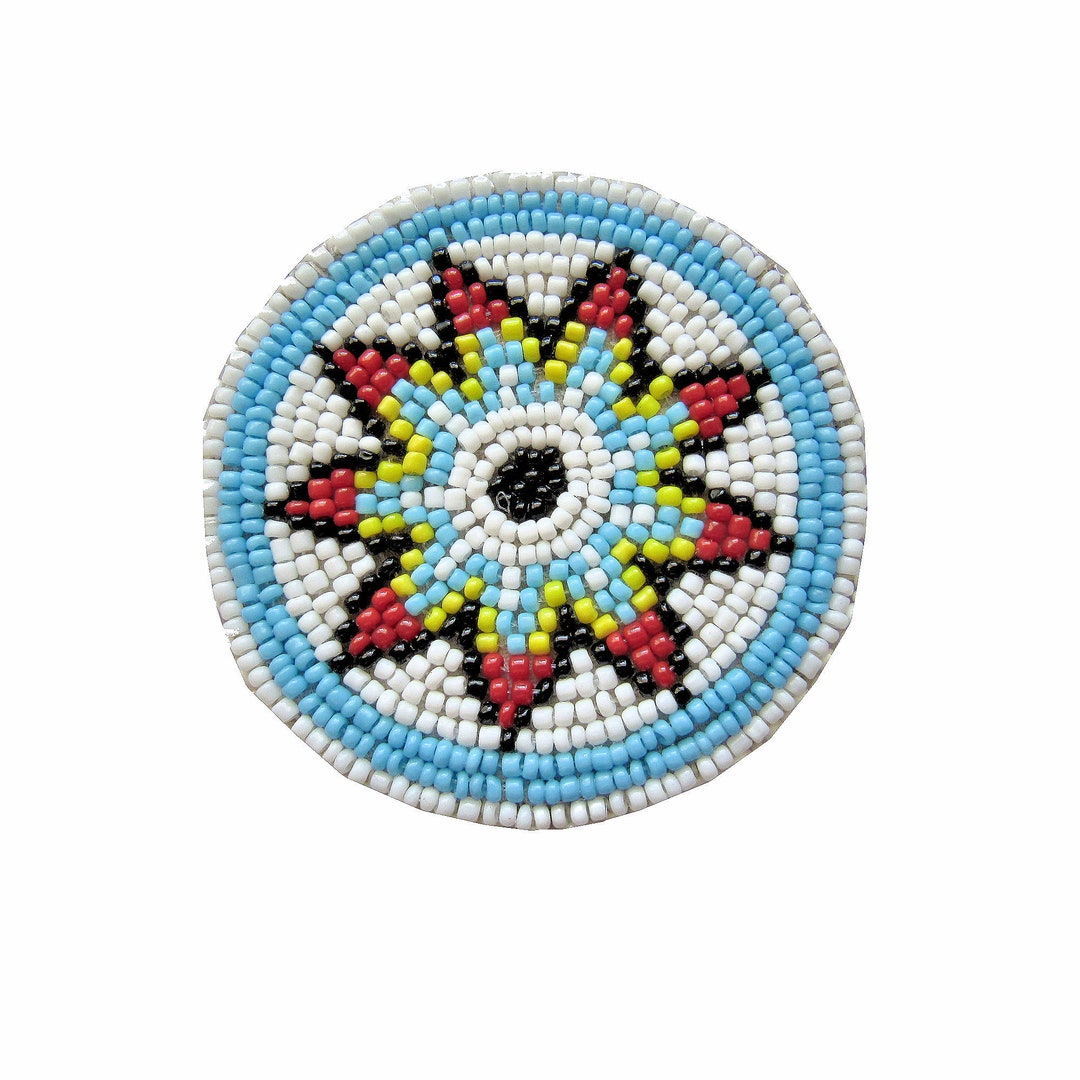 Seed Bead Rosette 4B, 3 Inch Sunburst White, Red, and Turquoise Beaded ...