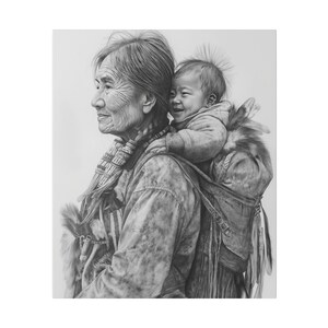 Pencil Drawing Canvas Art, Native American Grandmother and Baby ...