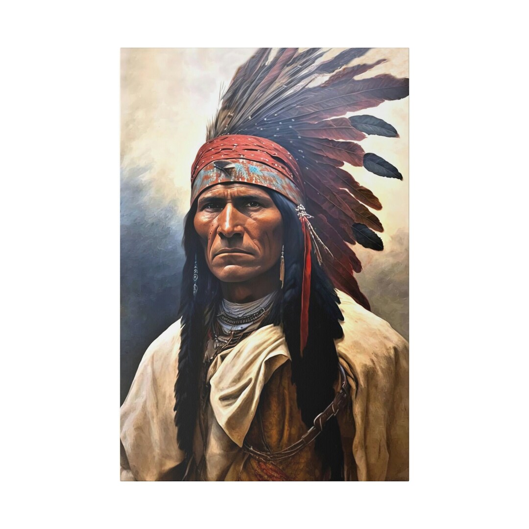 Matte Canvas, Red Bandana Native American Warrior Artwork, American ...