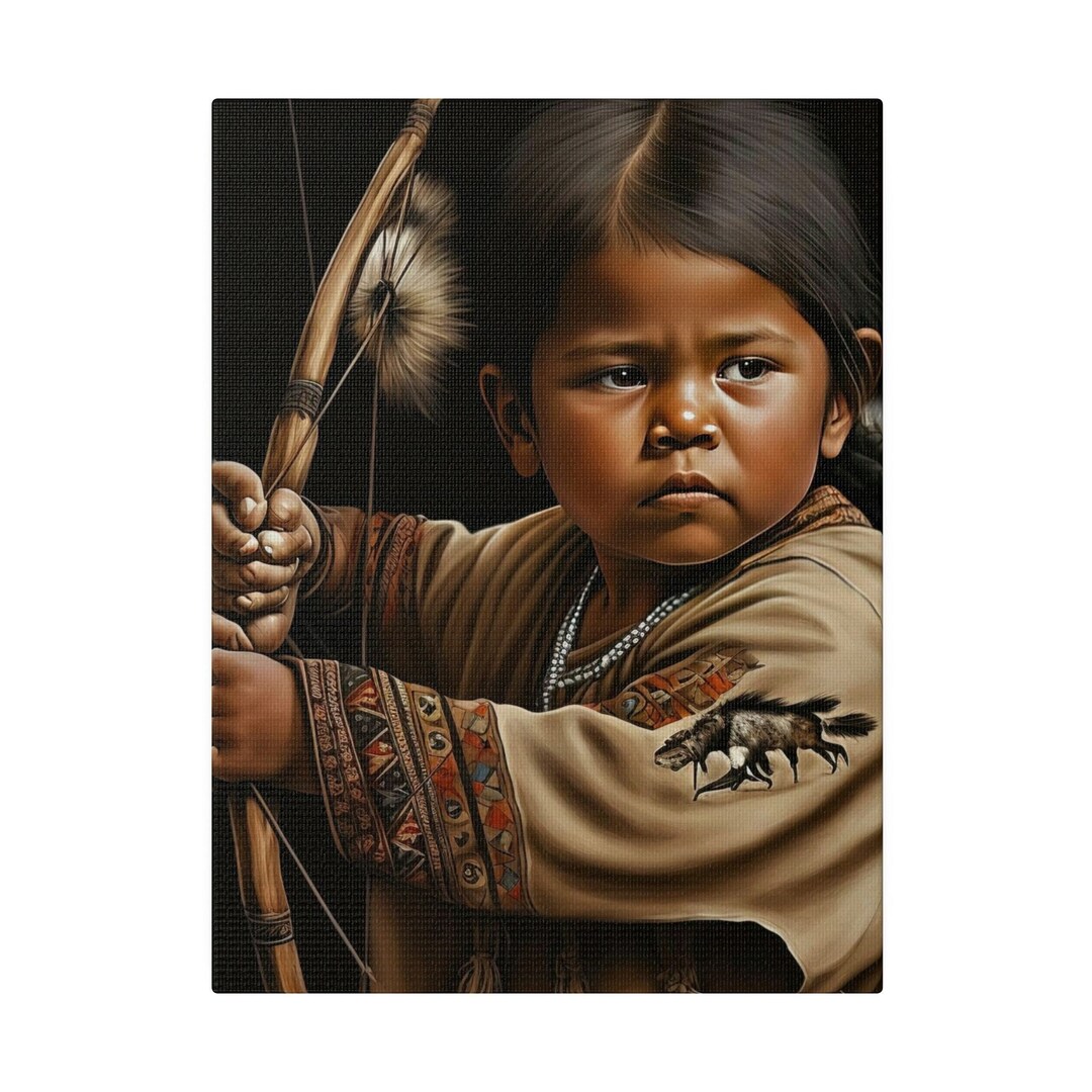 Native American Boy With Bow Canvas Art Print, Plains Indian Artwork ...