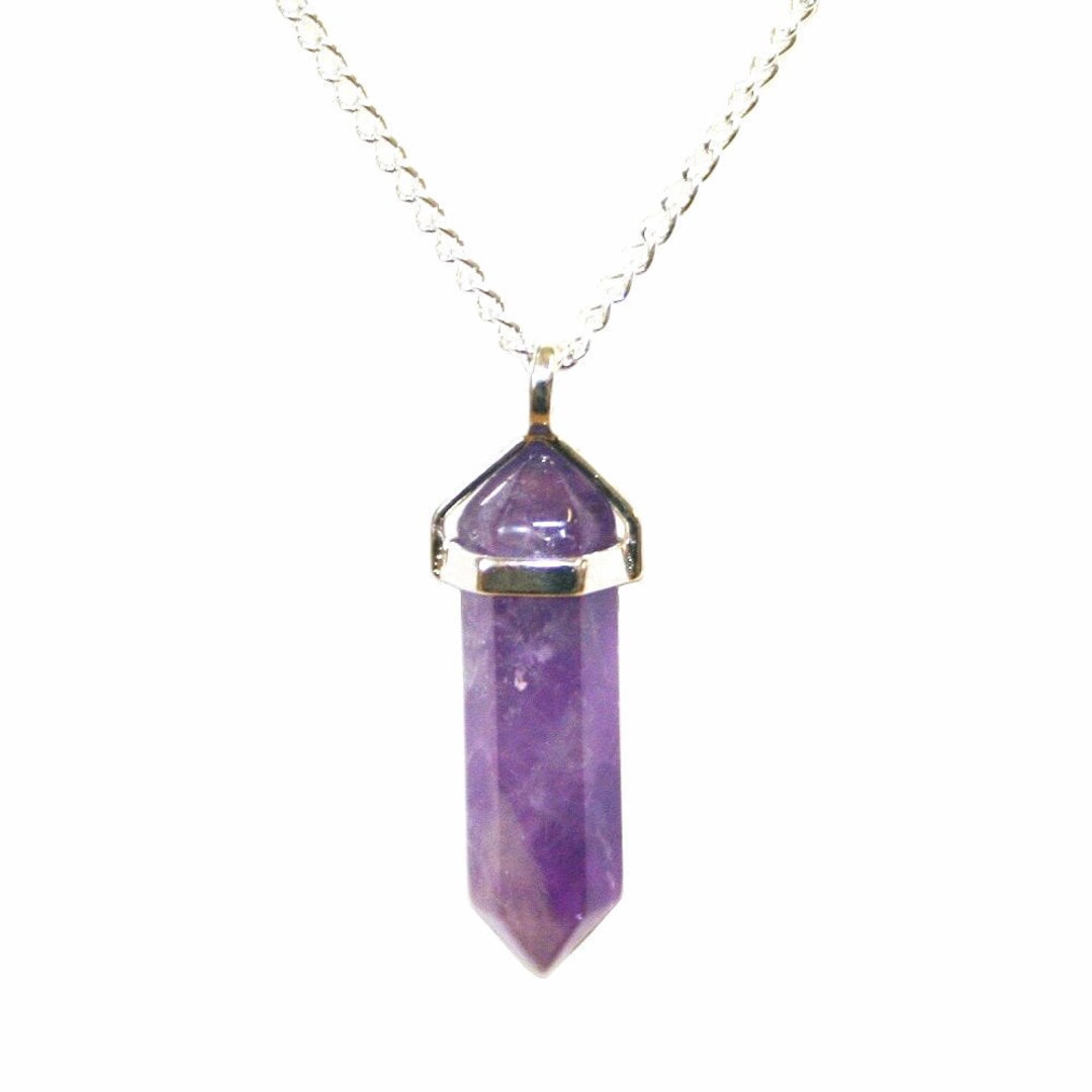 Amethyst Crystal Necklace, Amethyst Crystal, Black Leather Cord or ...