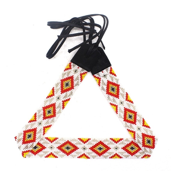 Orange Seeing Eye Native Beaded Hat Band or Belt - Gem