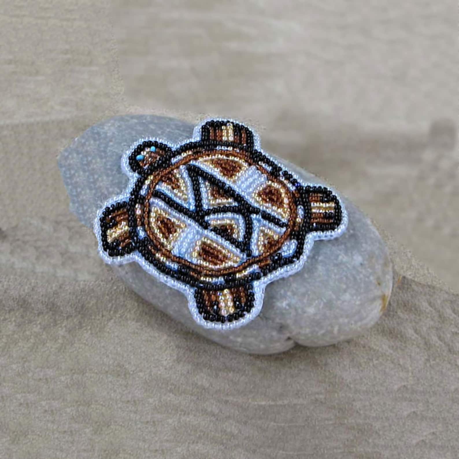 2.5 Inch Turtle Seed Bead Rosette Brown Seed Beaded Medallion - Etsy