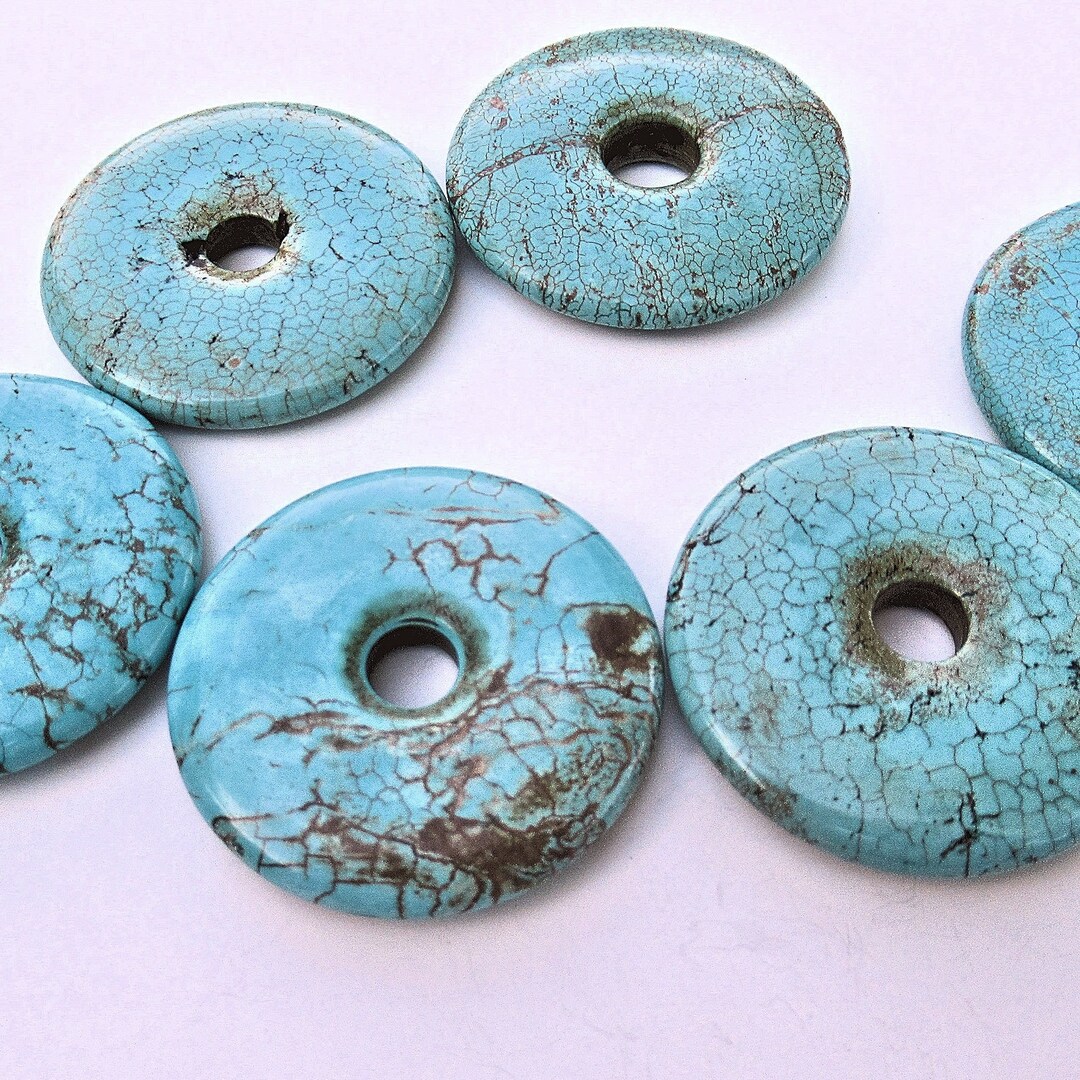 40 Mm Turquoise Stone Donut Focal Point, Sleeping Beauty With Heavy ...
