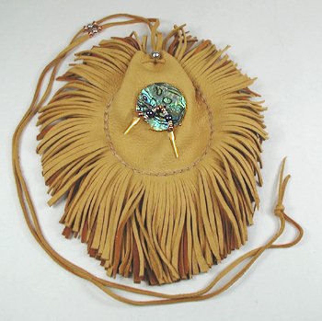4x5 Abalone Fringed Gold or Black Buckskin Poke Bag - Etsy
