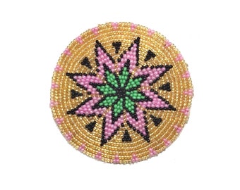 2.5 Inch Red Rose Seed Bead Rosette, Beaded Patch, Beaded Rosette Medallion, Tribal Native ...