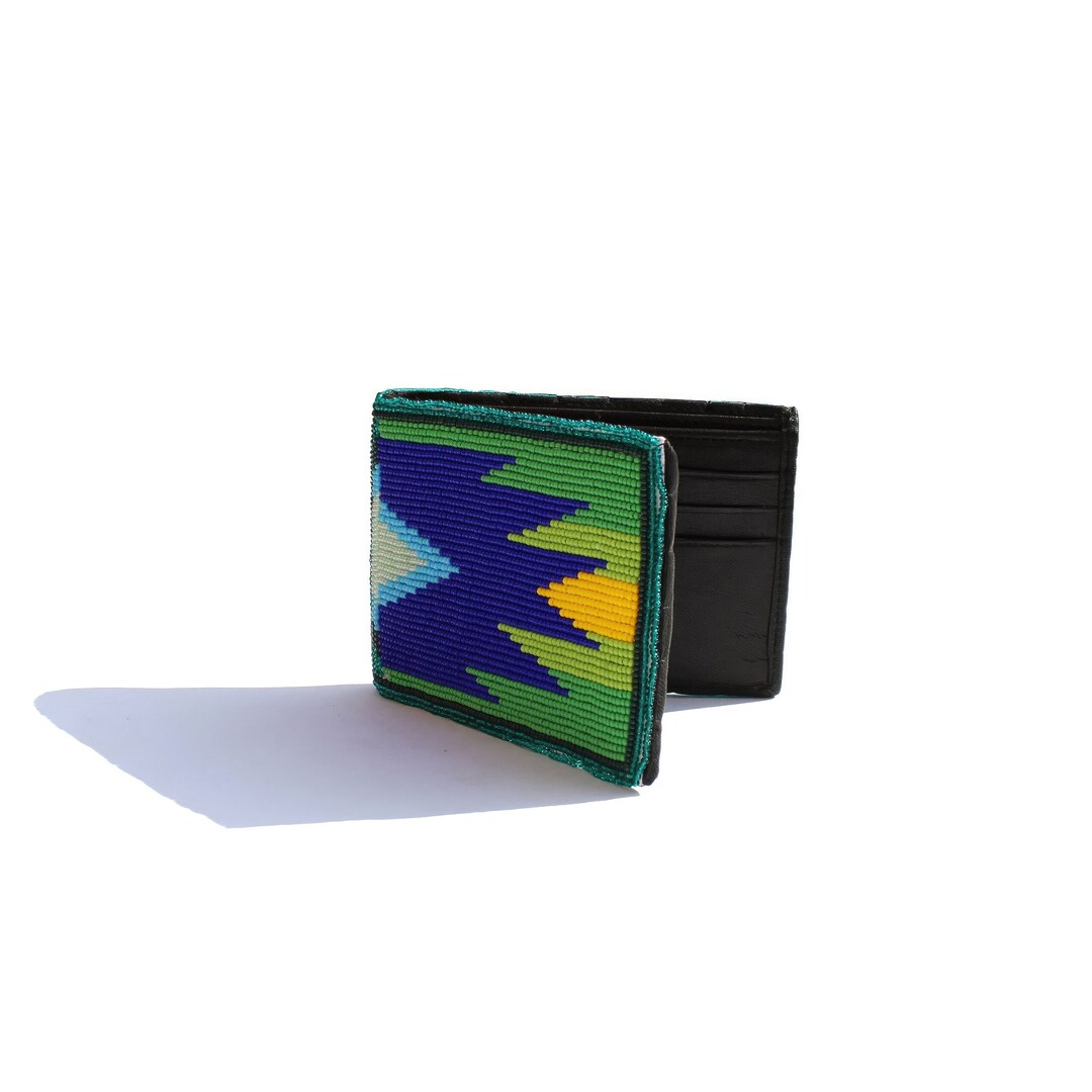 Leather Beaded Wallet, 6 Credit Card Slots, 2 Money Compartments ...