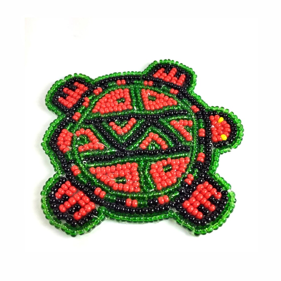 2.5 Inch Turtle Seed Bead Rosette Red Green & Black Seed - Etsy