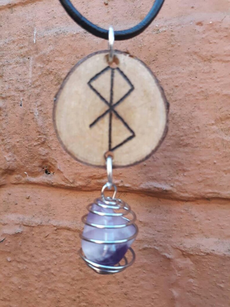 Nordic Peace Rune Necklace With Amethyst Charm - Etsy