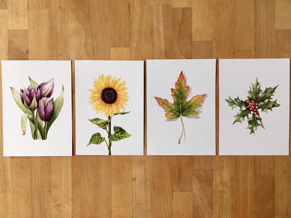 Four Season Watercolor Set Four Season Nature Prints Tulip - Etsy