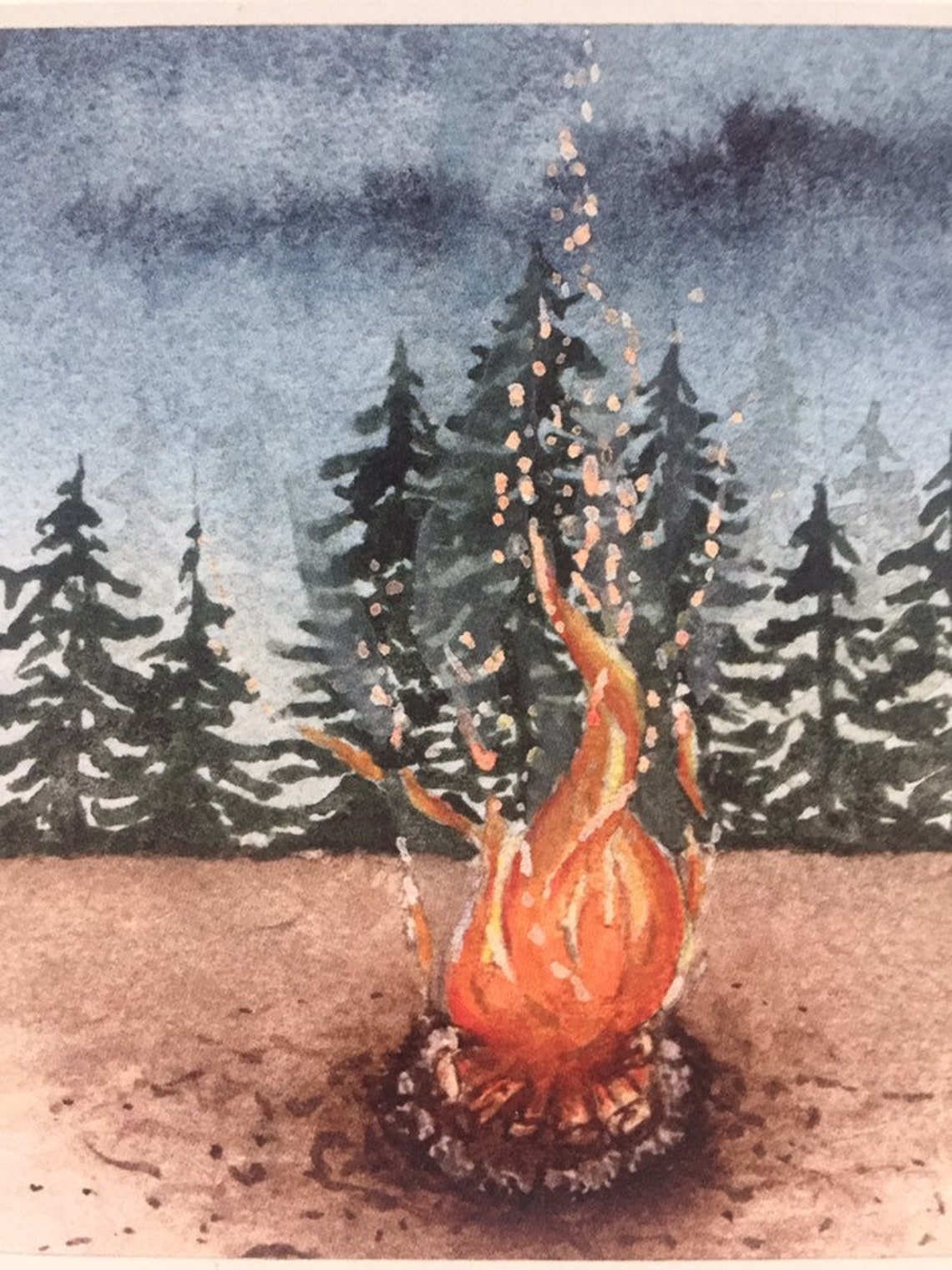 Bonfire Watercolor Print simple fire watercolor outdoor watercolor ...