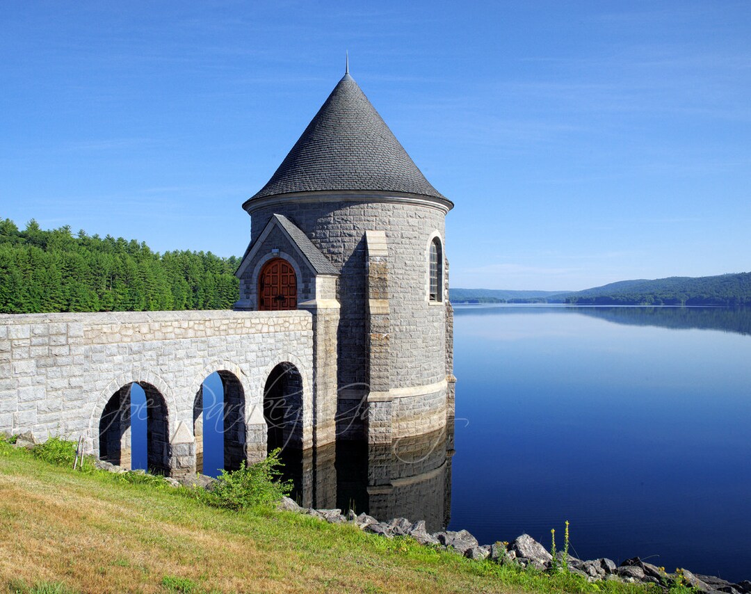 Calm Morning at Saville Dam, Barkhamsted Reservoir, Connecticut, Old ...