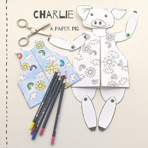 Printable Paper Pig Articulated Paper Doll Paper Toy Paper Craft Spring ...