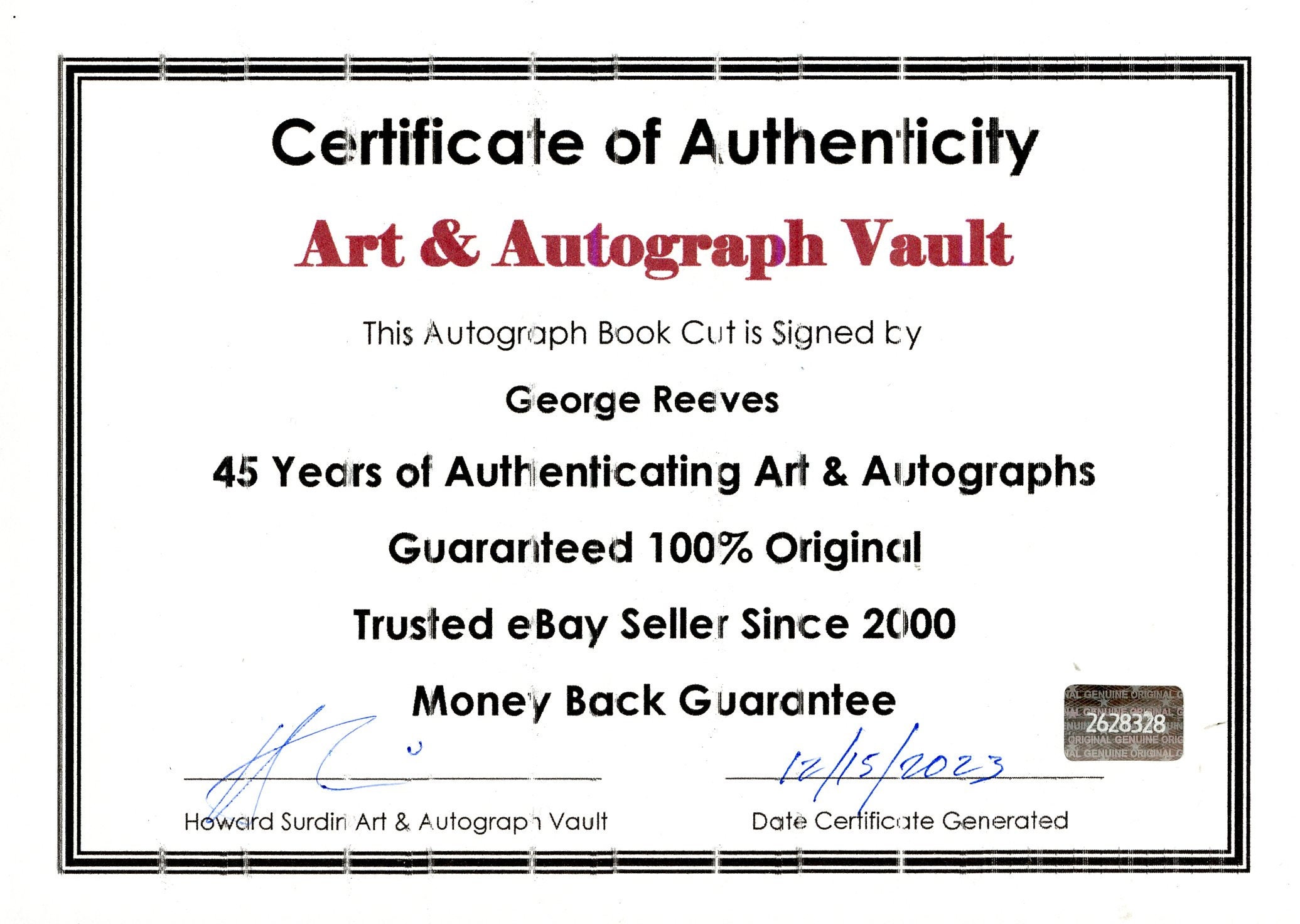 George Reeves Autograph Book Page Cut Museum Framed Ready to Proudly ...