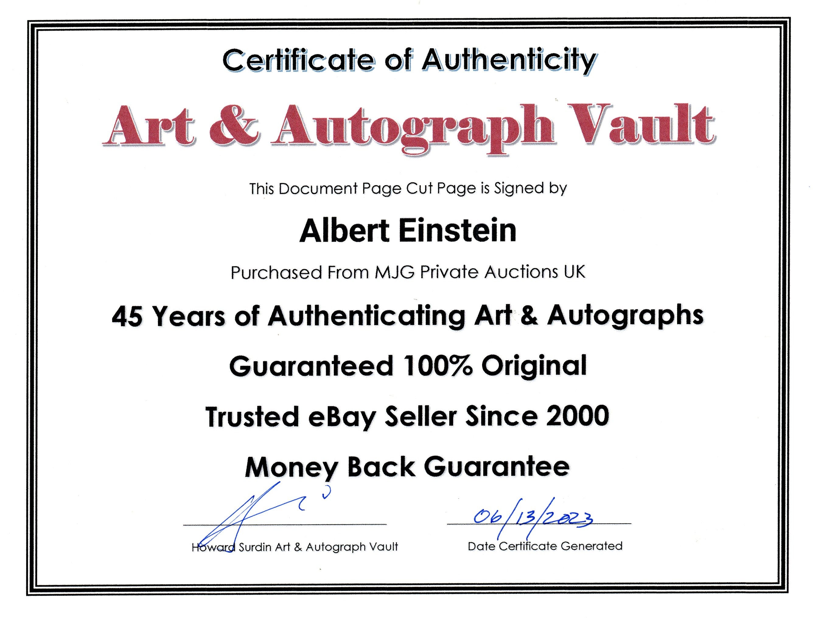 Albert Einstein Autograph Cut Museum Framed Ready to Display - Etsy